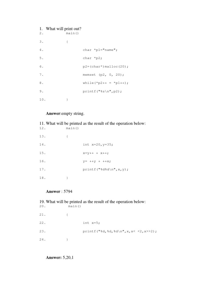 C Questions | PDF | Pointer (Computer Programming) | Constructor ... C Questions | PDF | Pointer (Computer Programming) | Constructor ...