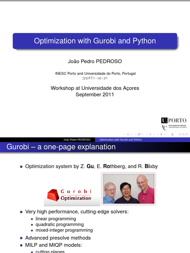 Optimization With Gurobi and Python: João Pedro PEDROSO | PDF ...