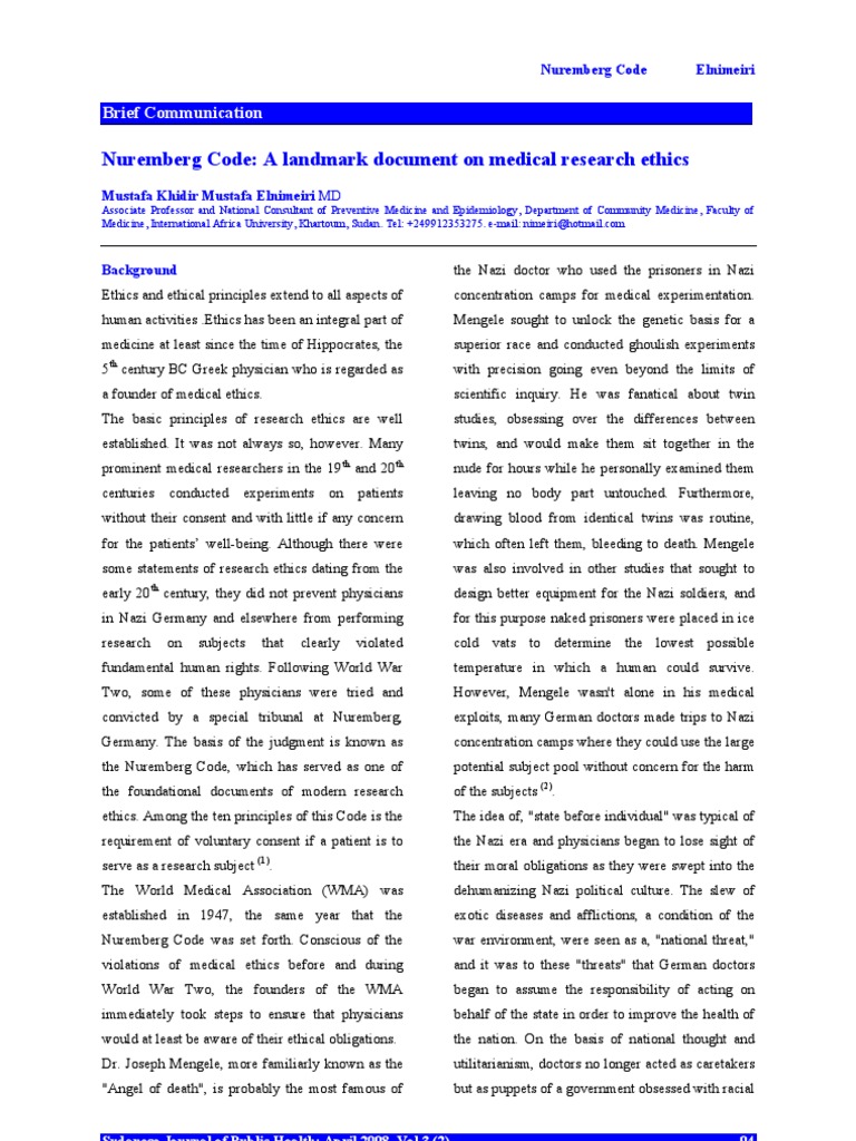 Nuremberg Code of Ethics | PDF | Experiment | Medical Ethics