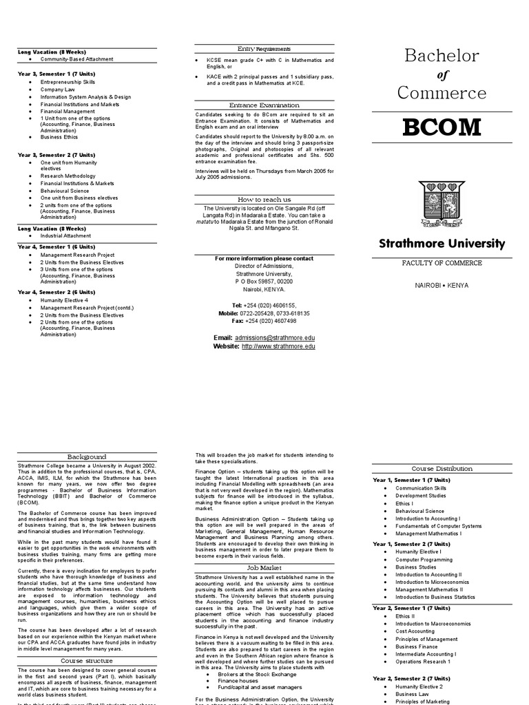 Strathmore University BCom Fee Structure | PDF | Accounting | Kenya