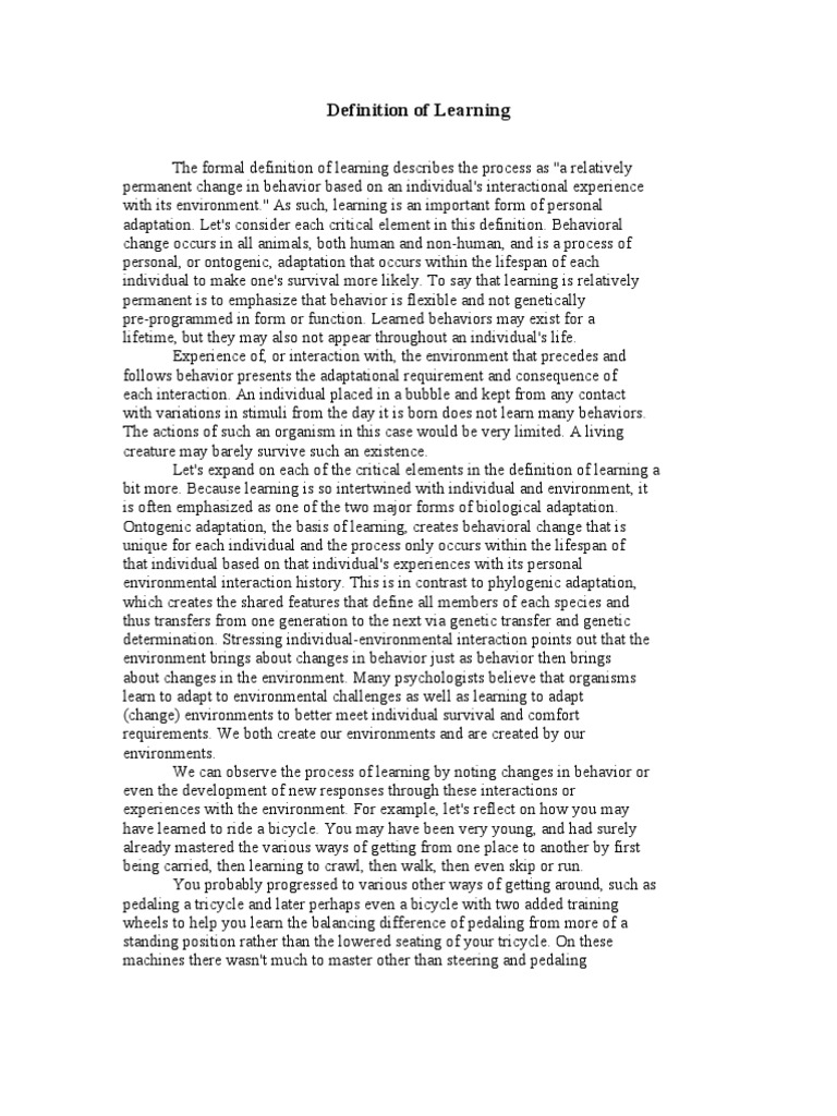 Definition of Learning | PDF | Adaptation | Species