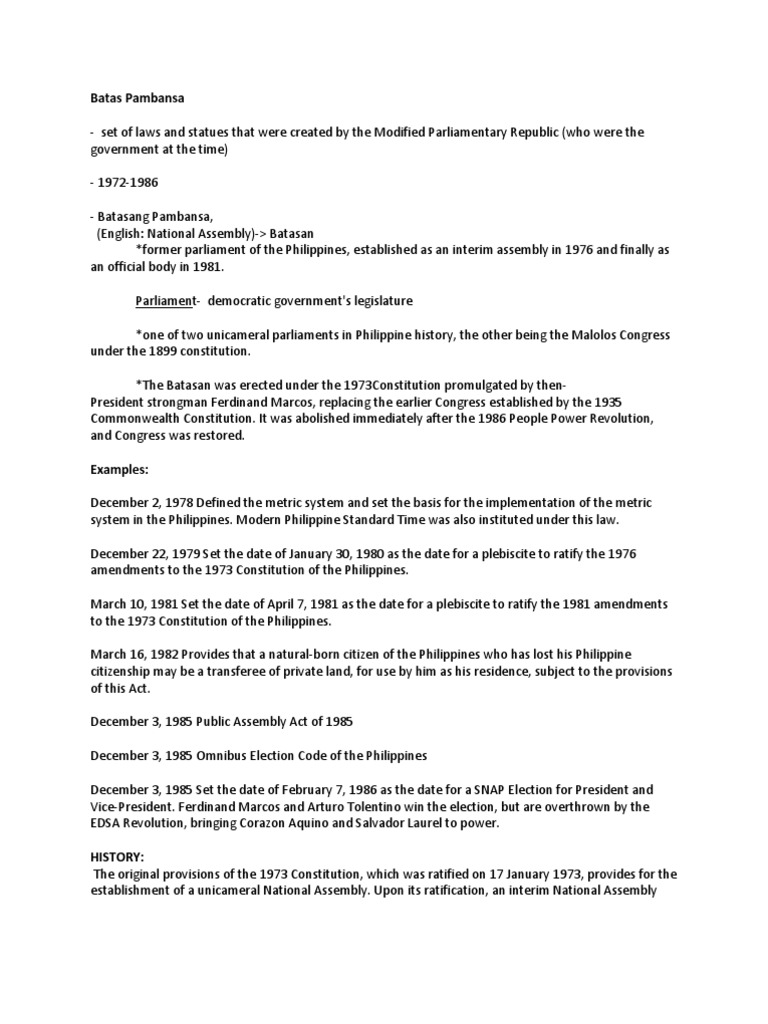 Batas Pambansa | President Of The Philippines | Philippines