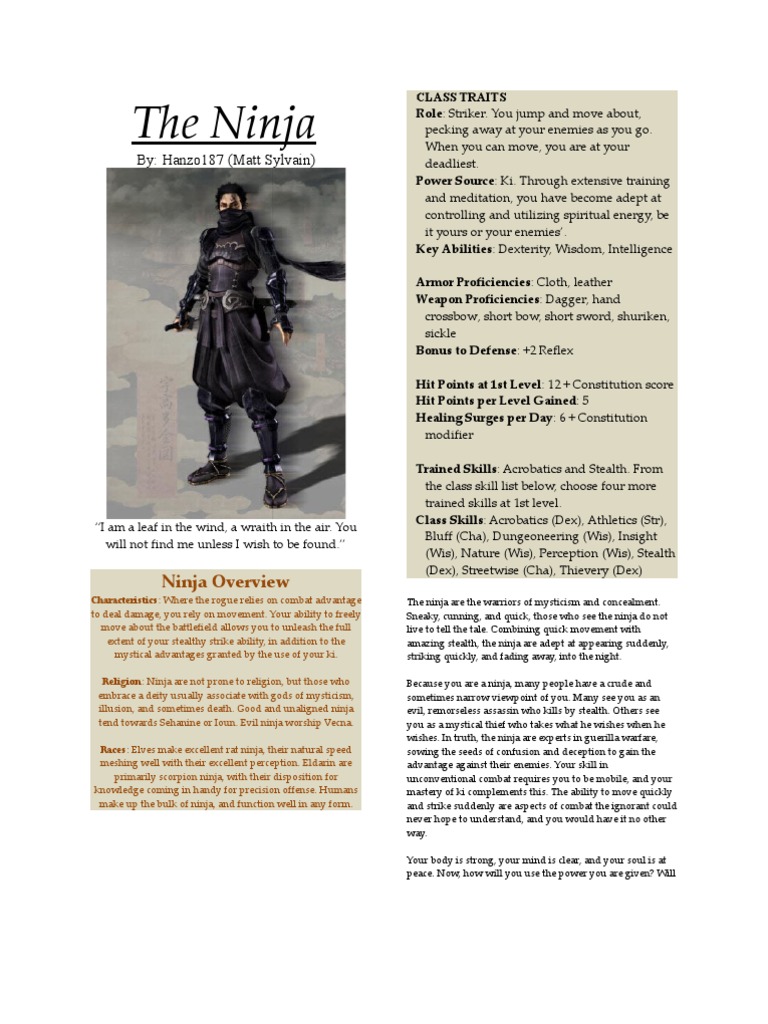 D&D 5E Ninja Class Overview | PDF | Ninja | Dungeons & Dragons