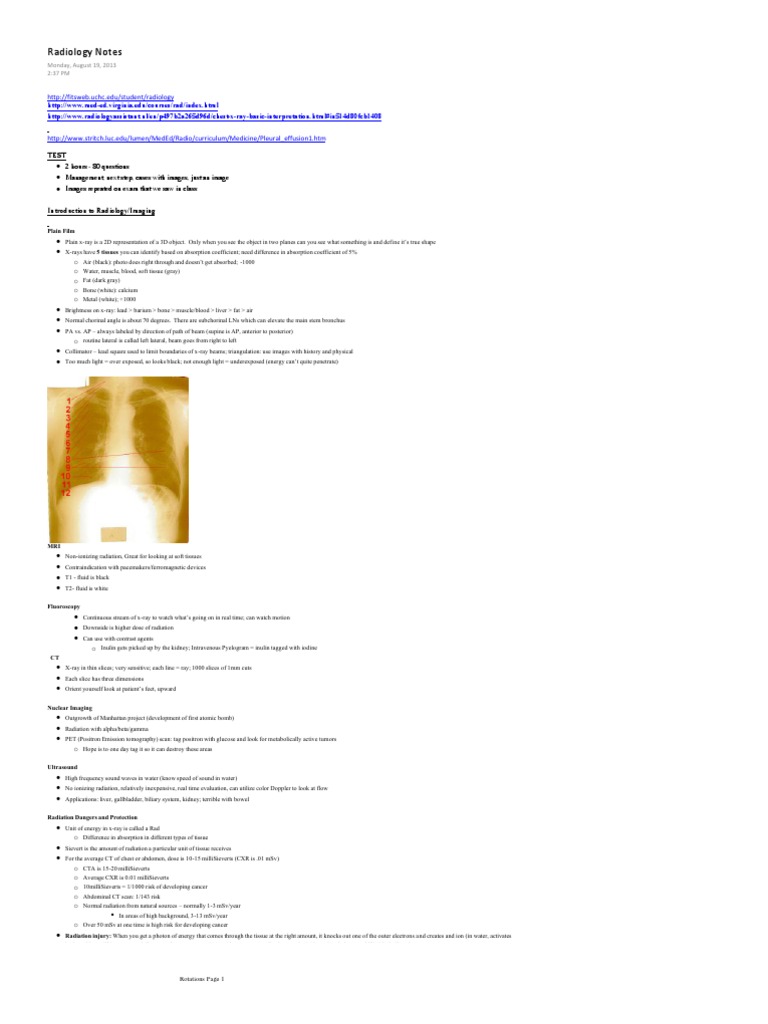 Radiology Notes | Lung | Ionizing Radiation