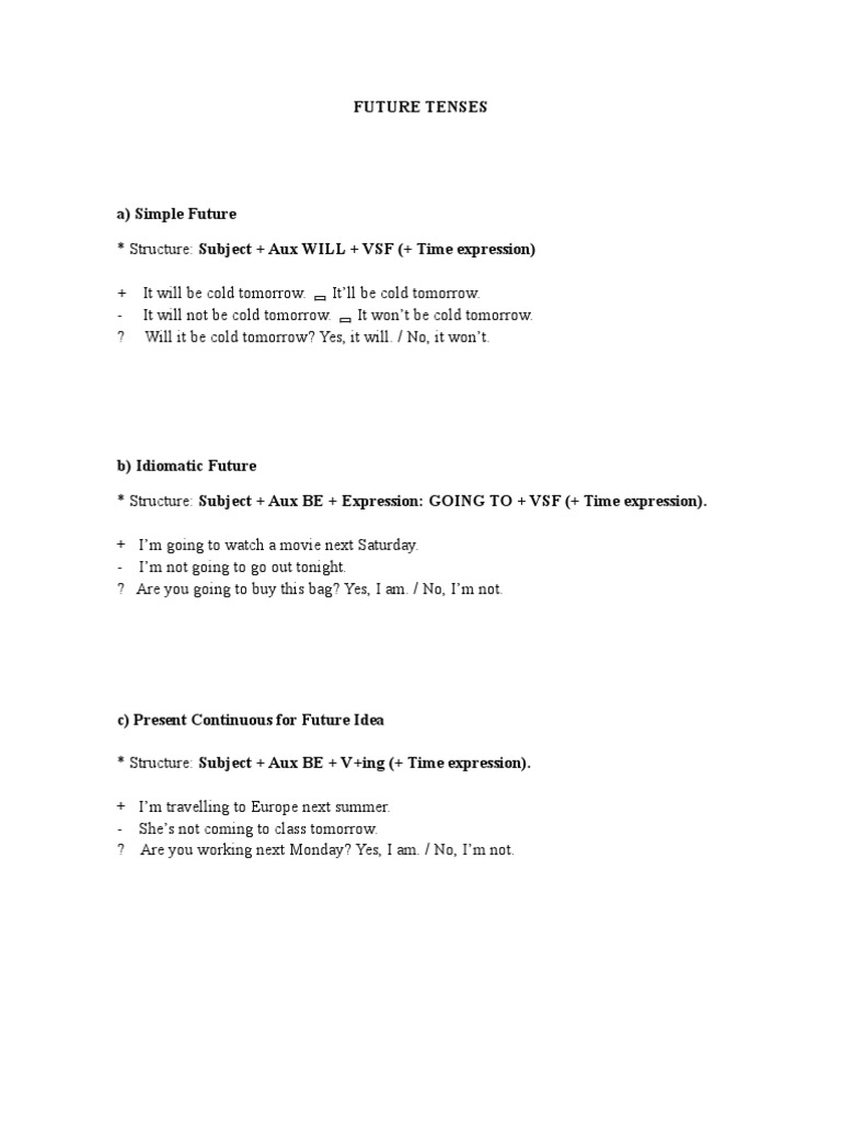 Future Tenses | PDF | Grammar | Syntax
