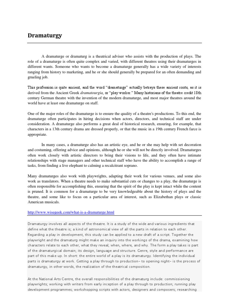 Dramaturgy | Play (Theatre) | Playwright