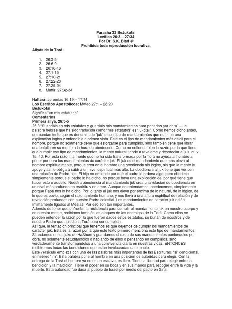 Parashá 33 BeJukotai | PDF | Nombres de Dios en el judaísmo | Pecado