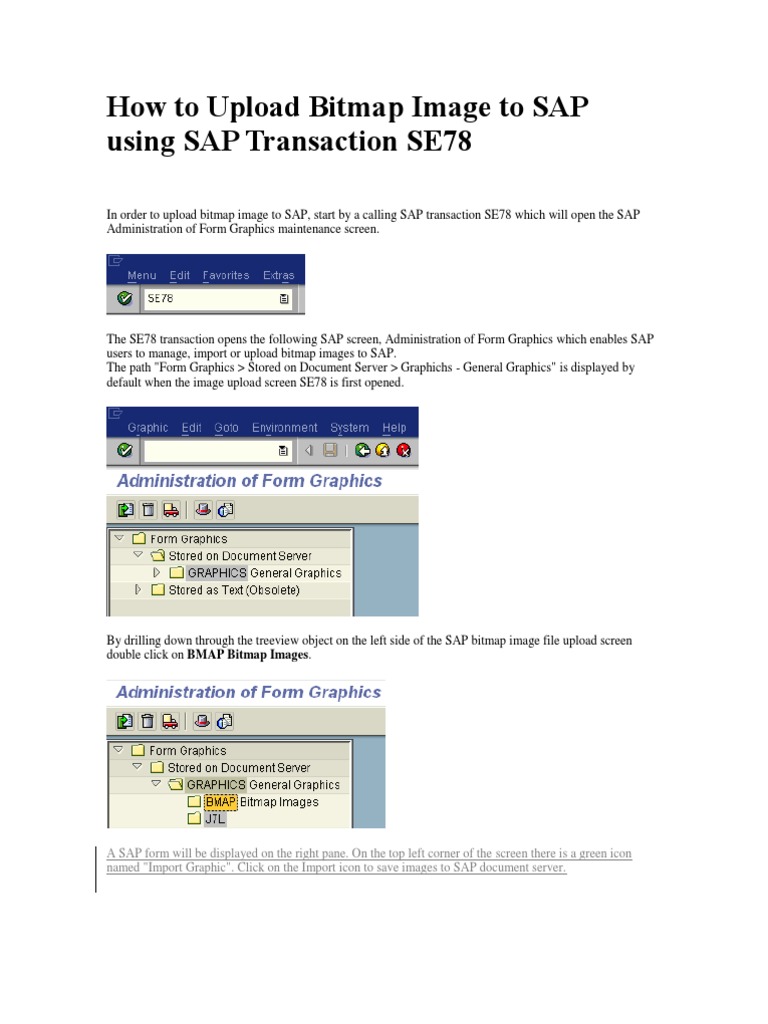 How To Upload Bitmap Image To SAP Using SAP Transaction SE78 | PDF