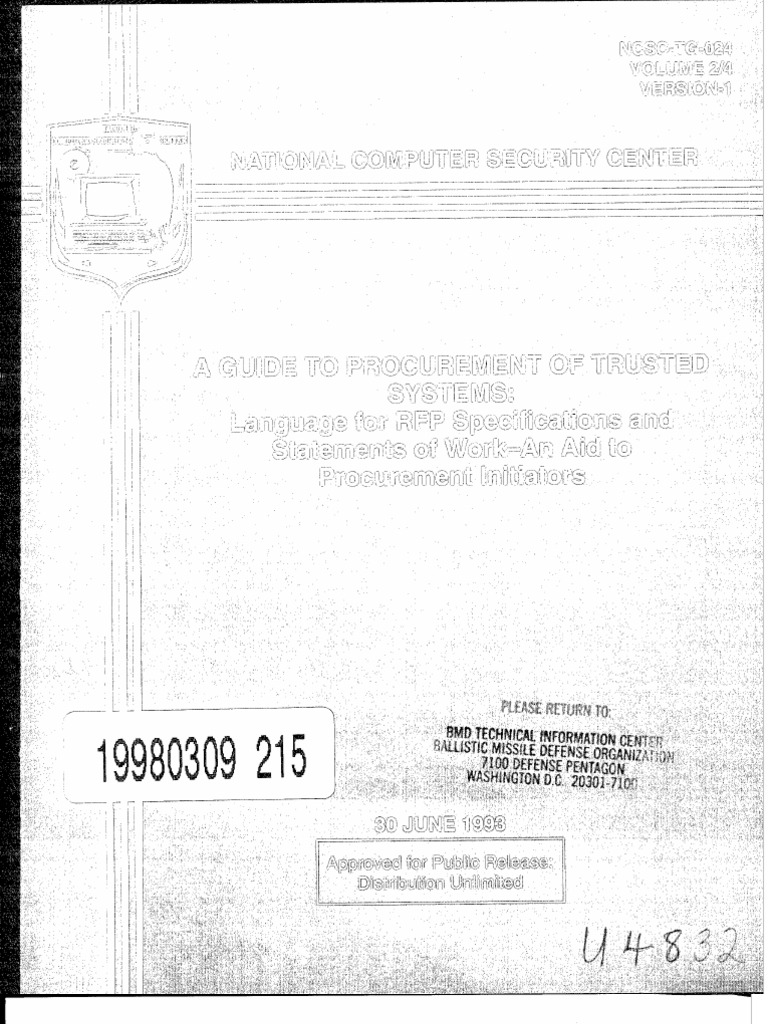 NCSC-TG-024 A Guide To Procurement of Trusted Systems | PDF | Specification (Technical Standard ...
