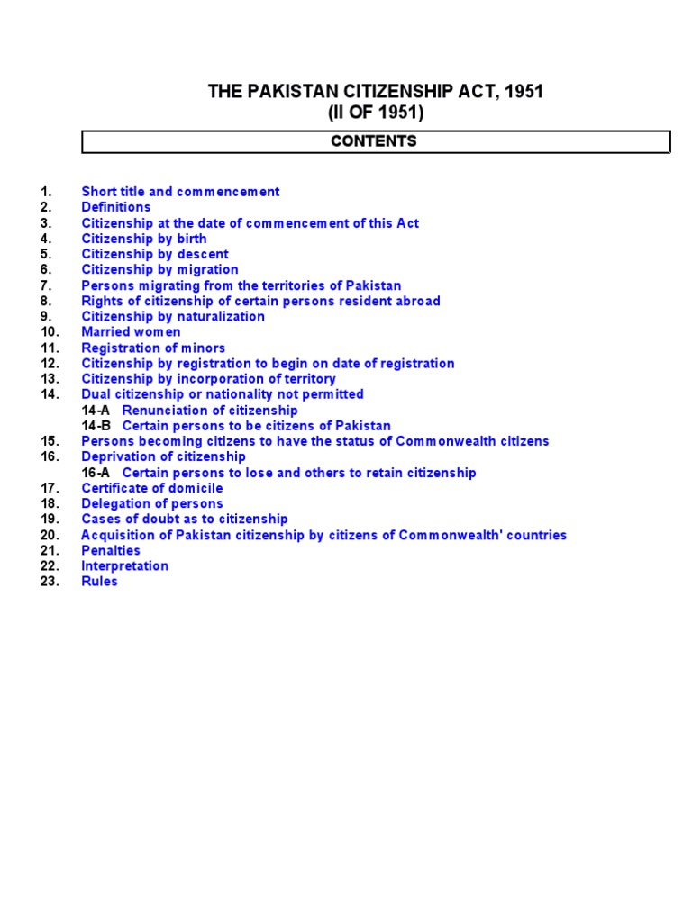 The Pakistan Citizenship Act, 1951 | PDF | Naturalization | Citizenship