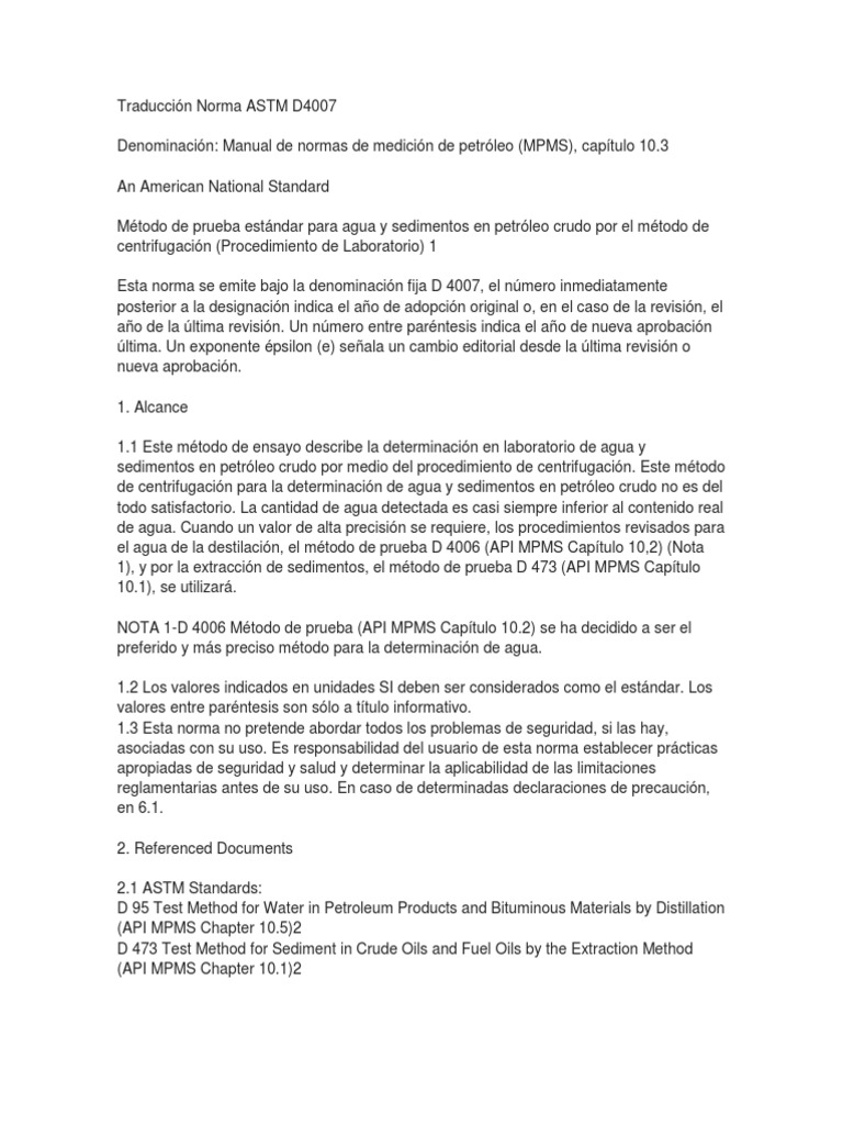Traducción Norma ASTM D4007 en Español | PDF | Tecnología