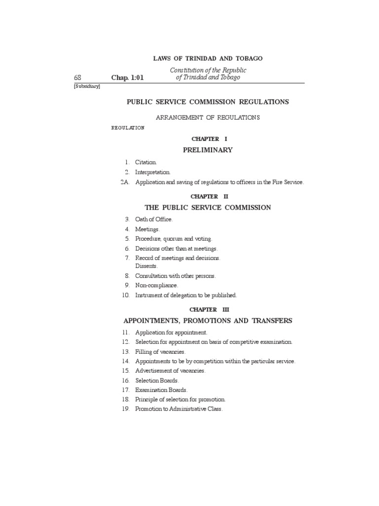 Trinidad & Tobago Public Service Regulations | PDF | Civil Service ...