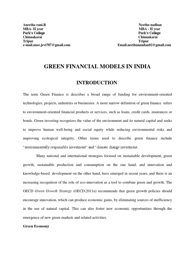 Green Financing Models in India | PDF | Public–Private Partnership ...