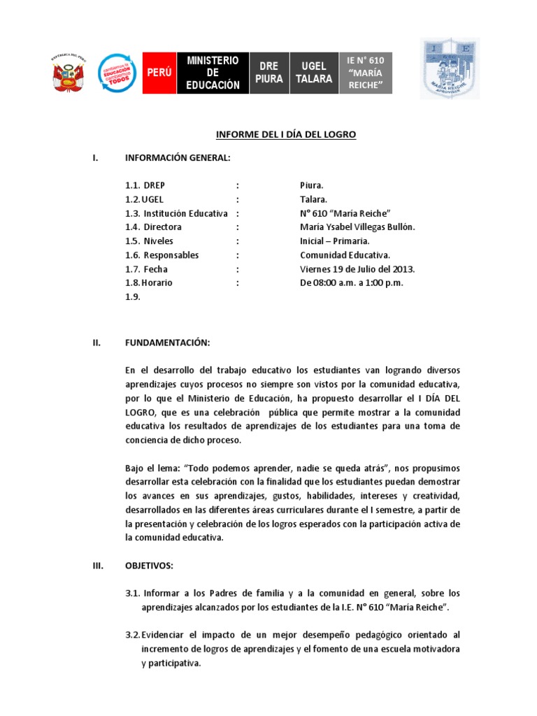 Informe Dia Del Logro | PDF | Aprendizaje | Epistemología