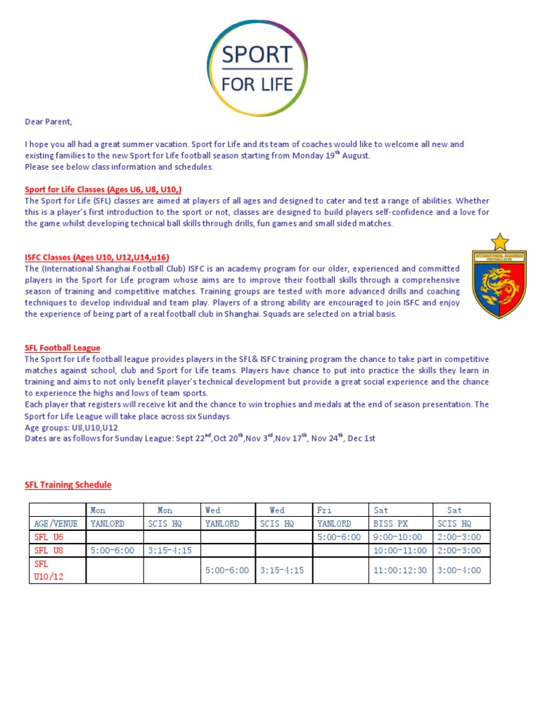 Sport for Life Football Season Info | PDF | Sports | Leisure