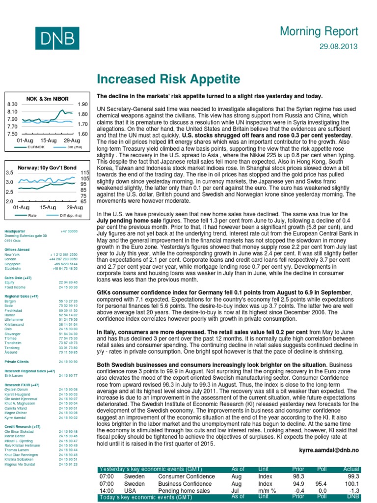 Increased Risk Appetite: Morning Report | PDF | Financial Adviser ...