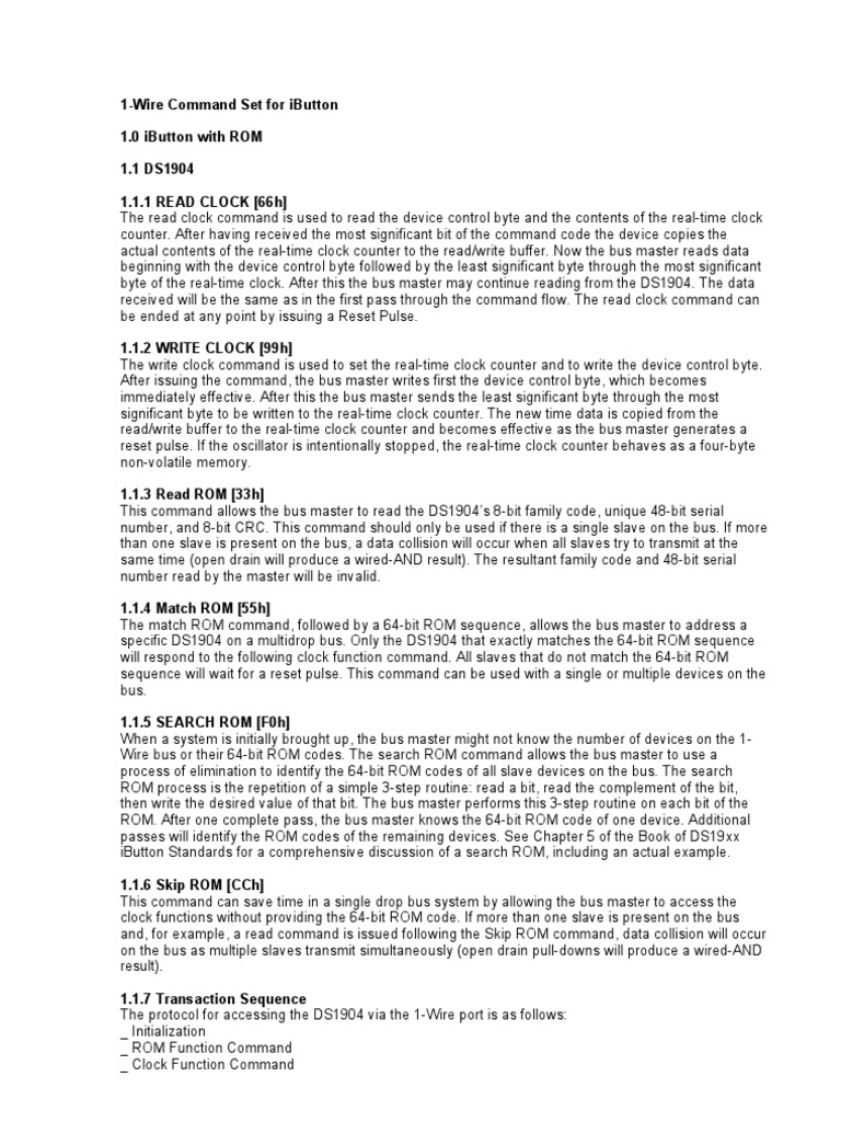 1-Wire iButton Command Guide | PDF | Read Only Memory | Computer Data ...
