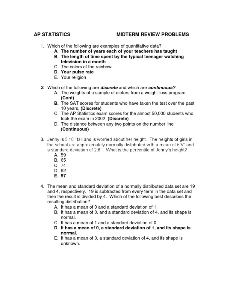 Midterm Review Problems and Solutions | PDF | Mean | Standard Deviation