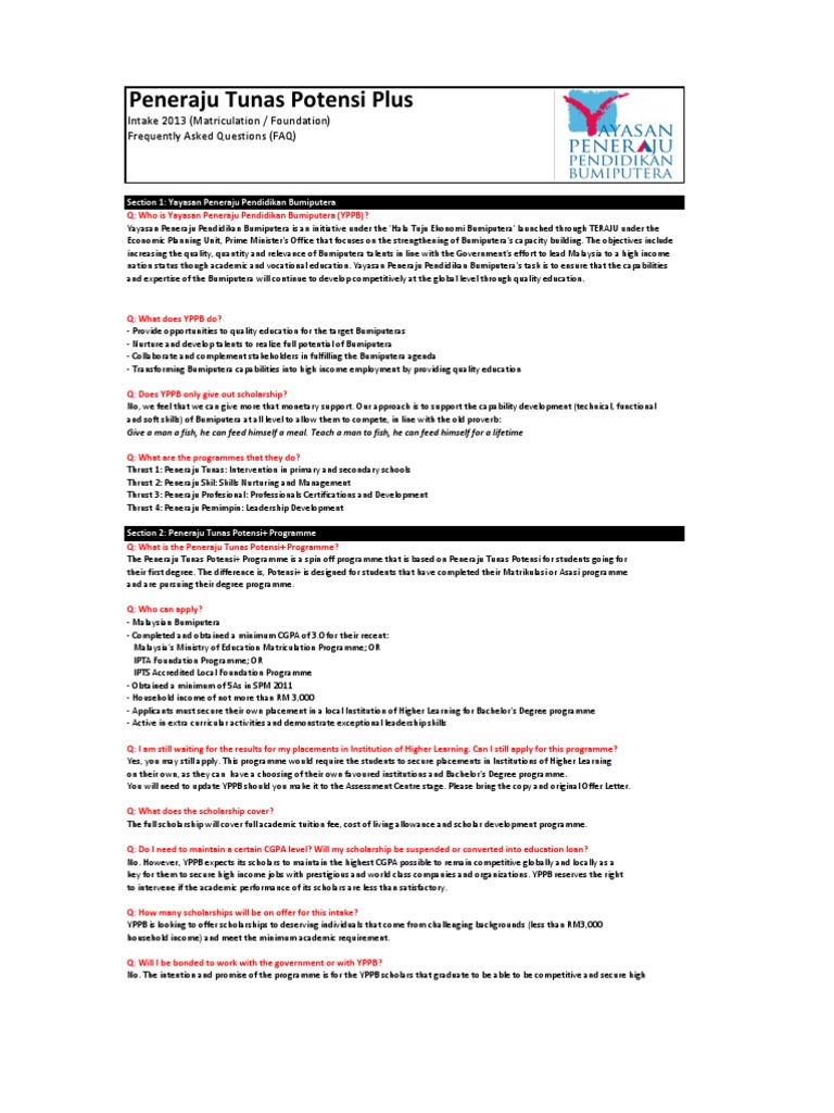 Contoh Borang Permohonan Biasiswa Tunas Potensi | PDF | Higher ...