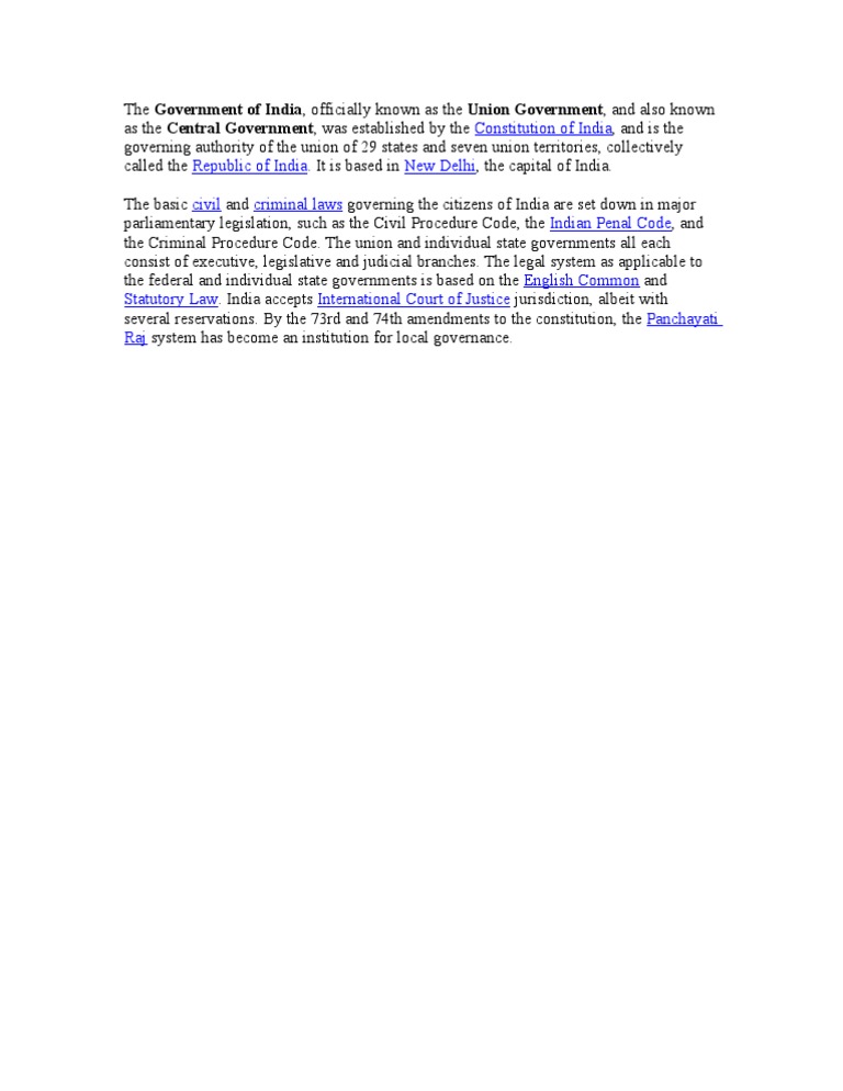 Overview of India's Government Structure | PDF