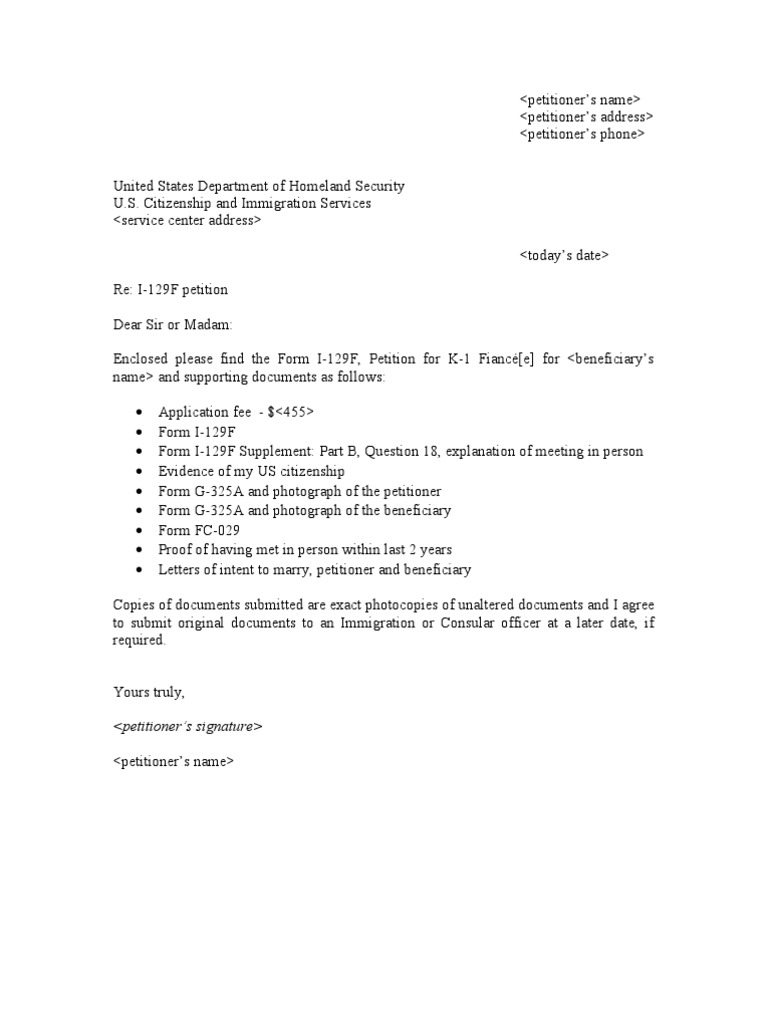 I 129f k1 Fiance Petition Cover Letter | PDF | International Law ...