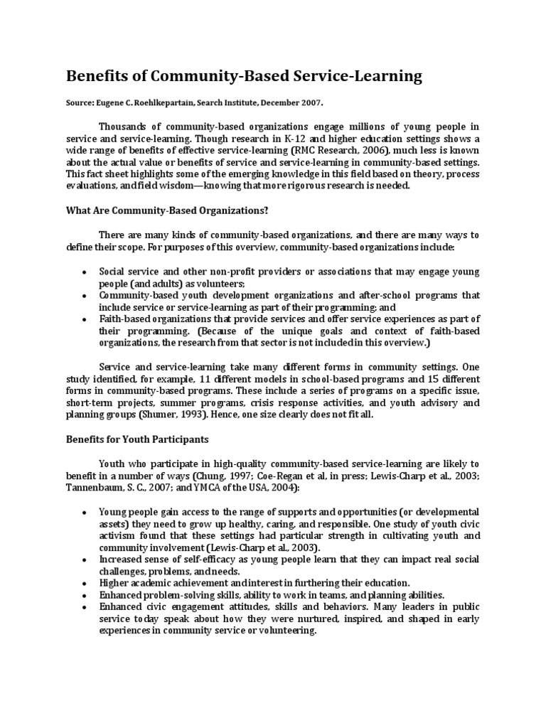 Benefits of Community | PDF | Service Learning | Volunteering