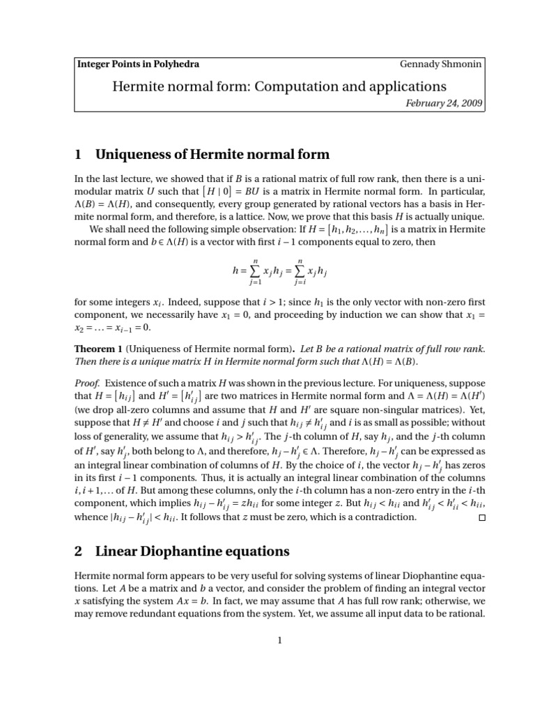 Hermite Normal Form: Computation and Applications | PDF | Matrix (Mathematics) | Polynomial