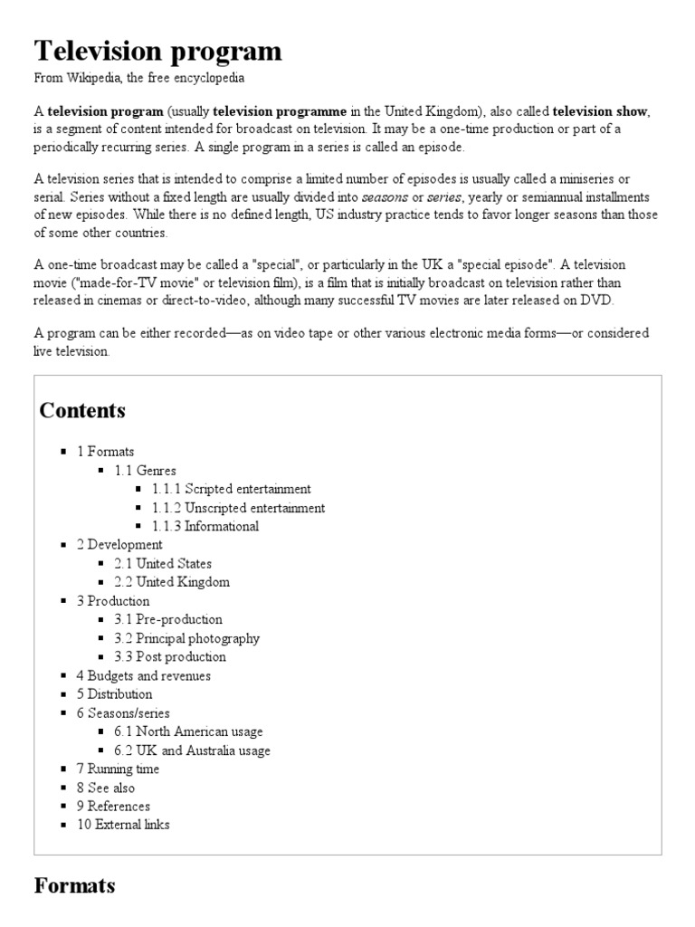 Television Program - Wikipedia, The Free Encyclopedia | PDF ...