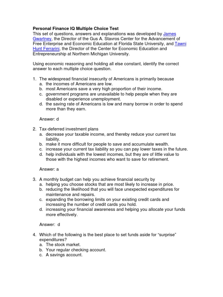 Personal Finance IQ - Multiplechoice.qa | PDF | Interest | Yield (Finance)