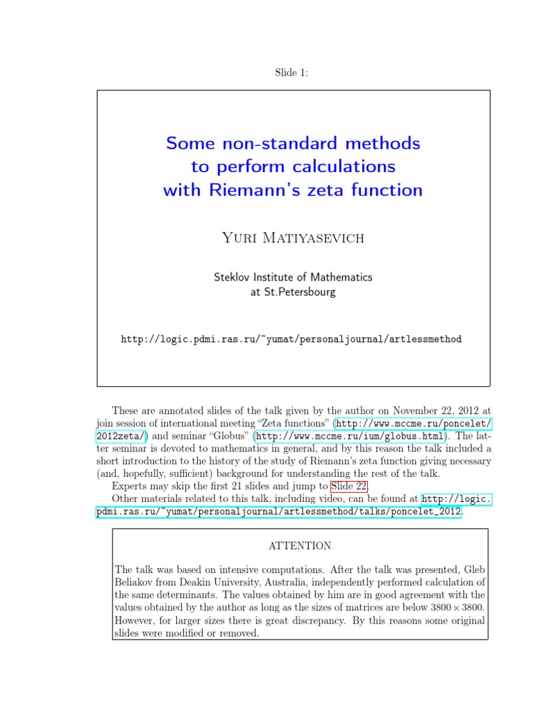 Zeta Function | PDF | Series (Mathematics) | Logarithm