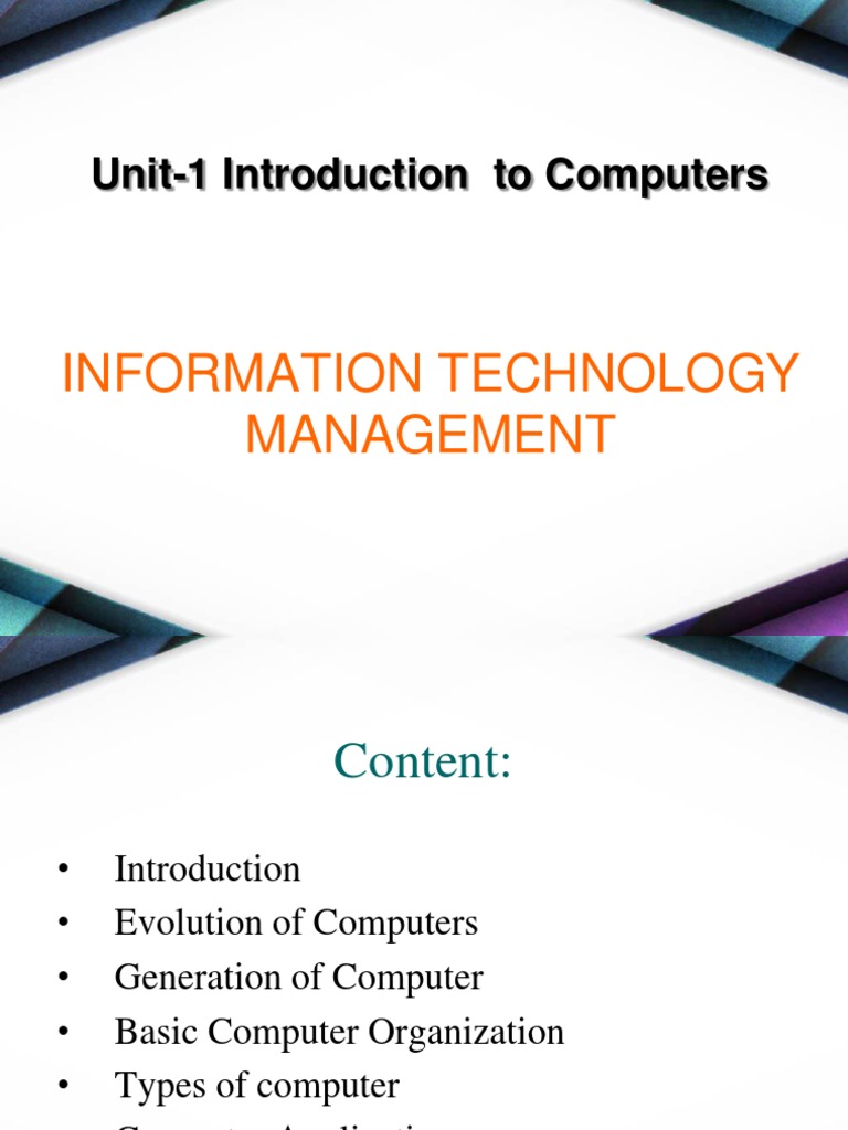 Unit-1 Introduction To Computers: Information Technology Management ...
