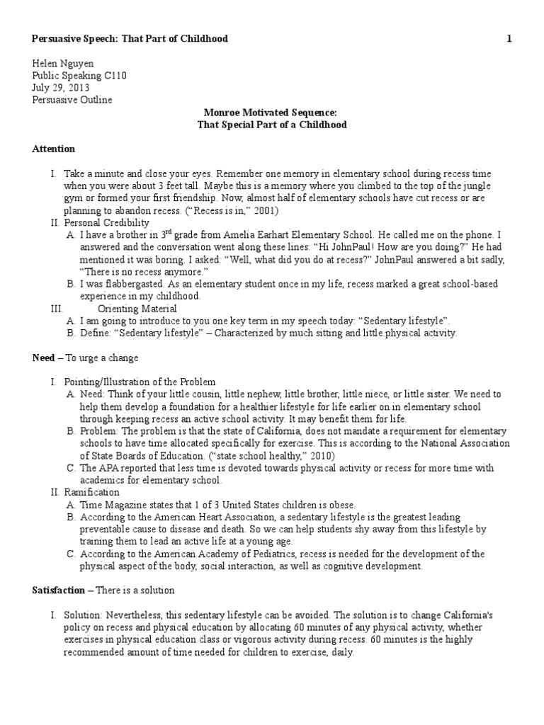 Monroe Motivated Sequence - Sample | PDF | Physical Education ...