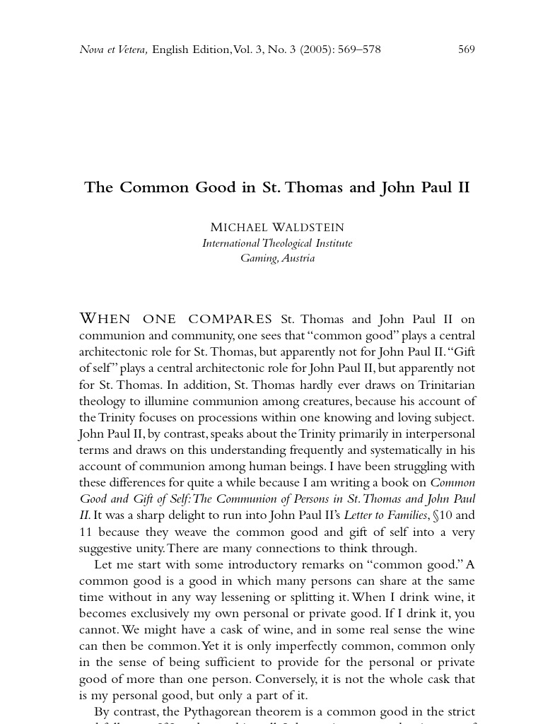 Waldstein Common Good | PDF | Trinity | Thomas Aquinas