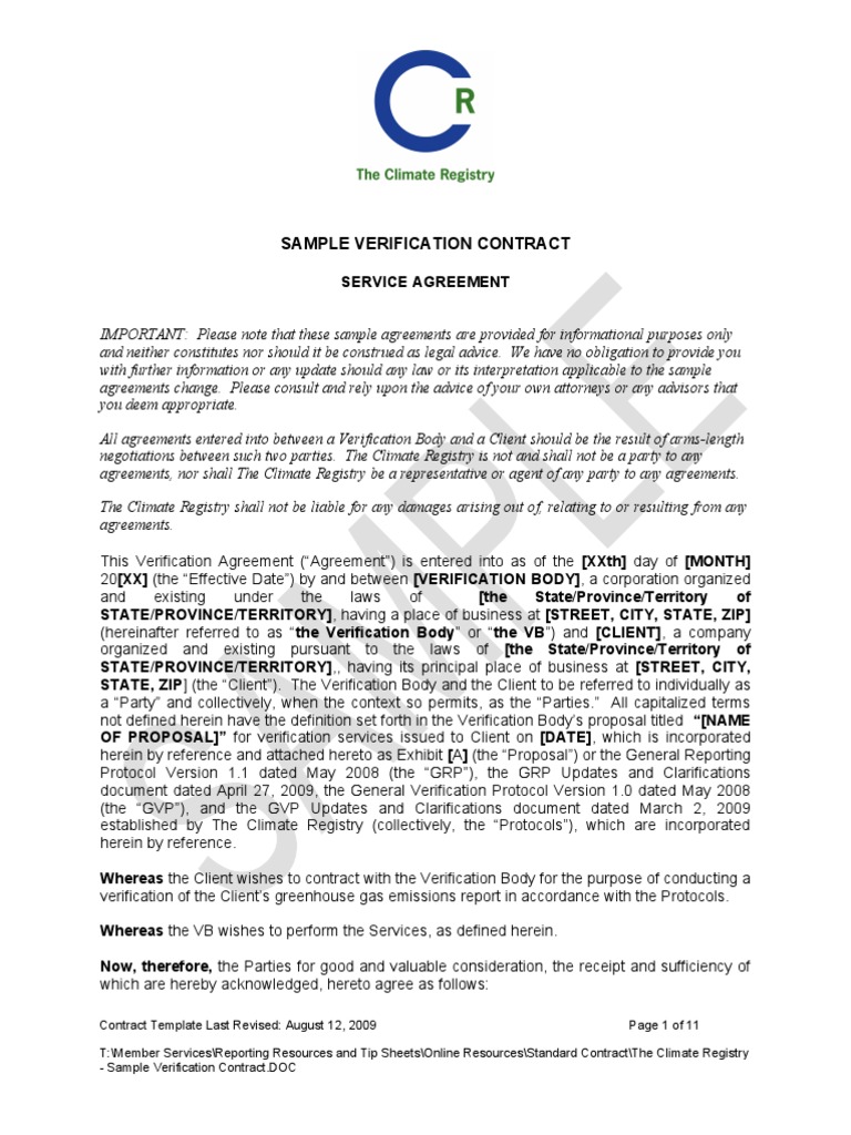 Sample Verification Contract | Damages | Indemnity