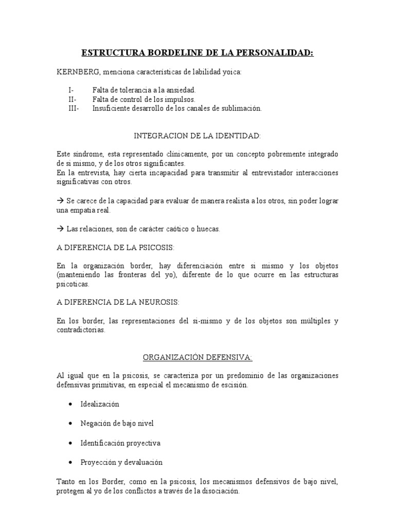 Estructura Borderline de la Personalidad | PDF | Psicopatología ...