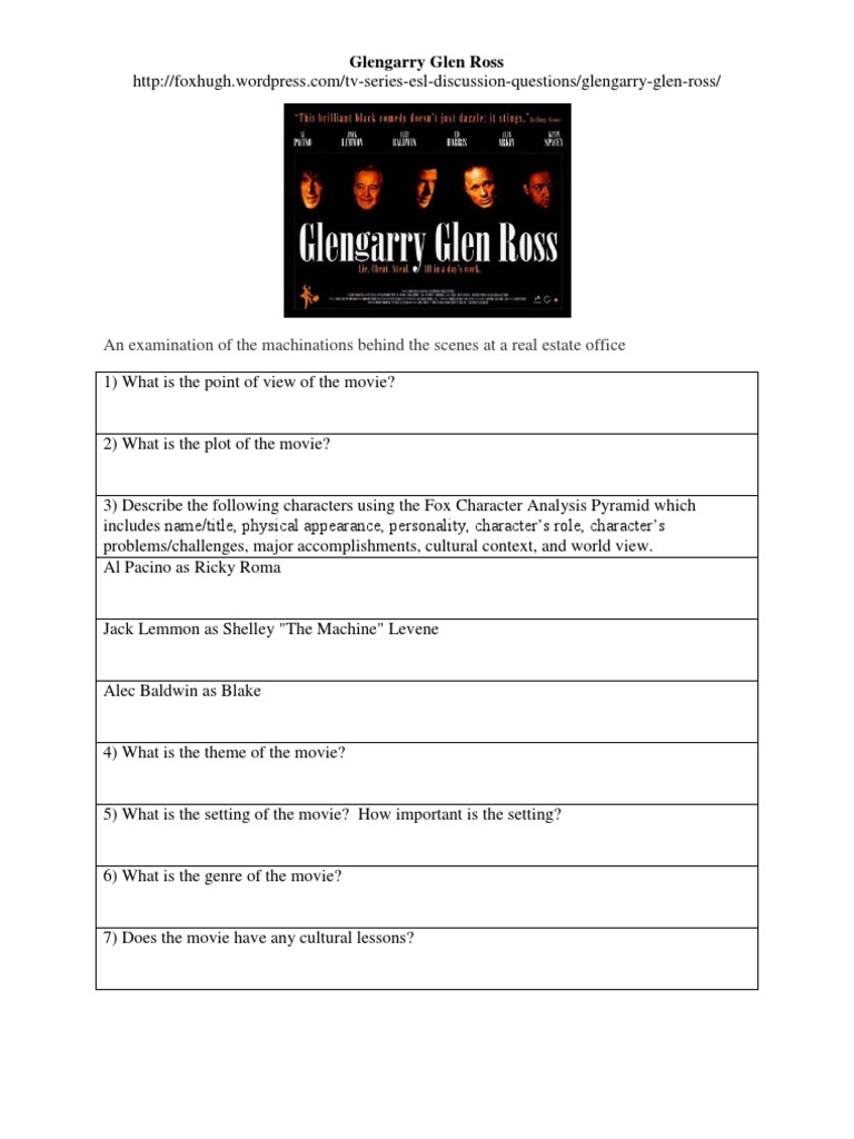 Glengarry Glen Ross: Plot and Analysis | PDF | Games & Activities