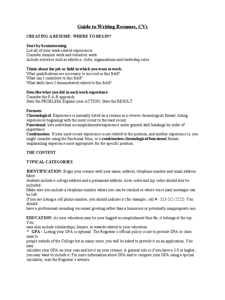 Guide To Writing Resumes | PDF | Résumé | Labour