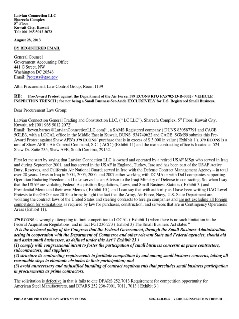 Protests@gao - Gov: Pre-Award Protest Against The Department of The Air ...