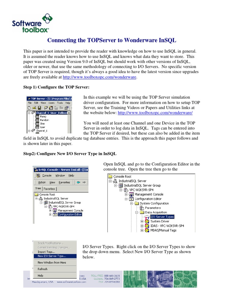 Connect TOPServer to Wonderware InSQL | PDF | Server (Computing) | Data ...