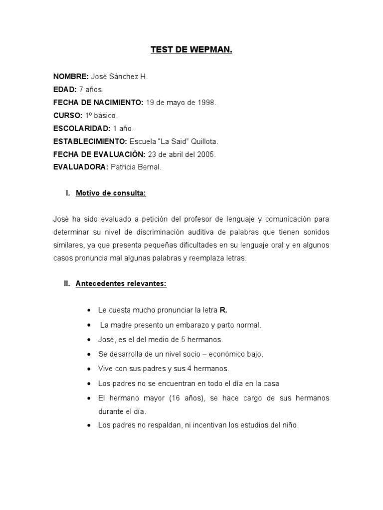 Test de Wepman Mio | PDF | Discriminación