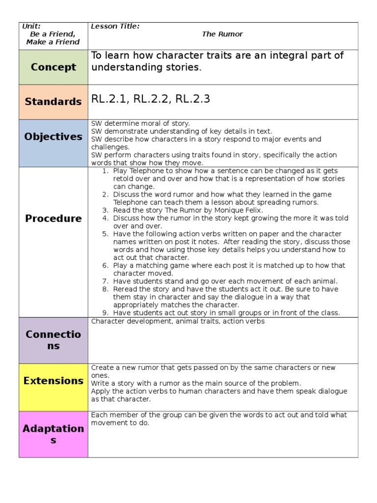 The Rumor Lesson Plan | PDF | Language Arts & Discipline | General Fiction
