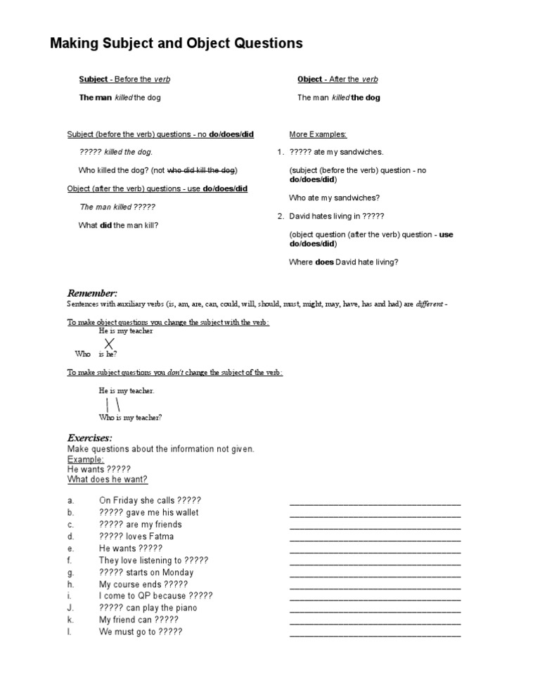 Making Subject and Object Questions | PDF | Career & Growth