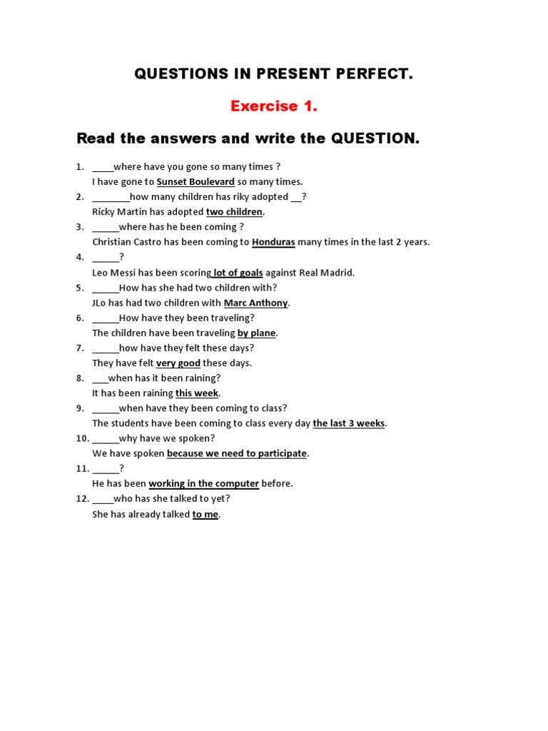 Present Perfect Tense Exercises | PDF