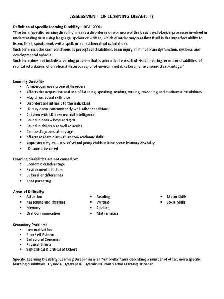 Assessment of Learning Disability | Learning Disability | Dyslexia