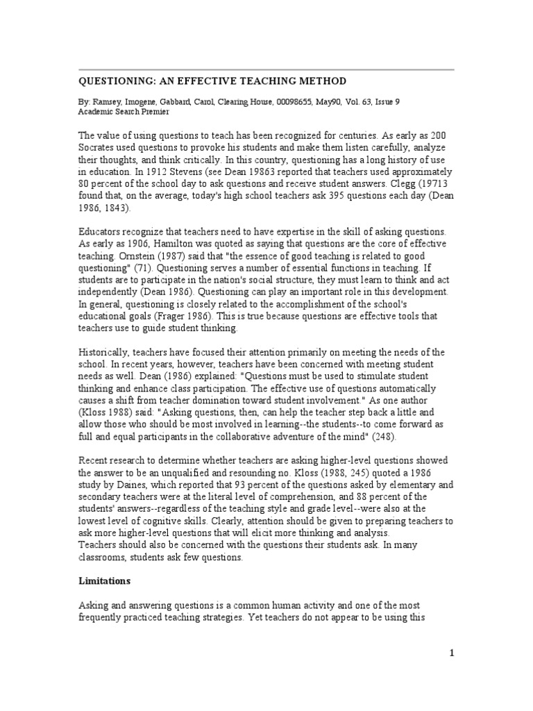 Questioning-An Effective Method | Download Free PDF | Question ...