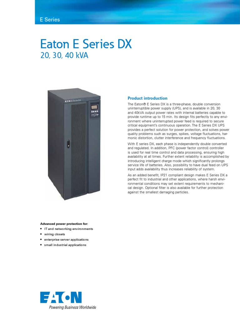 Eaton e Series DX 20 40kva Ingles | PDF | Battery (Electricity ...