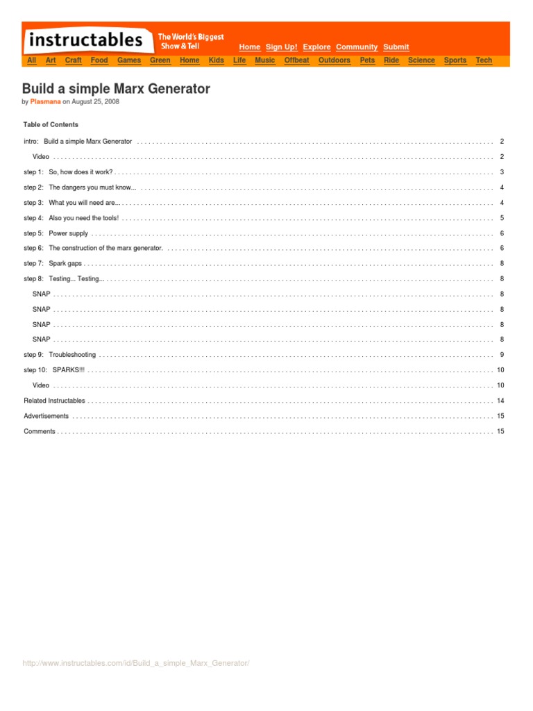 Build A Simple Marx Generator | PDF | Capacitor | Inductor