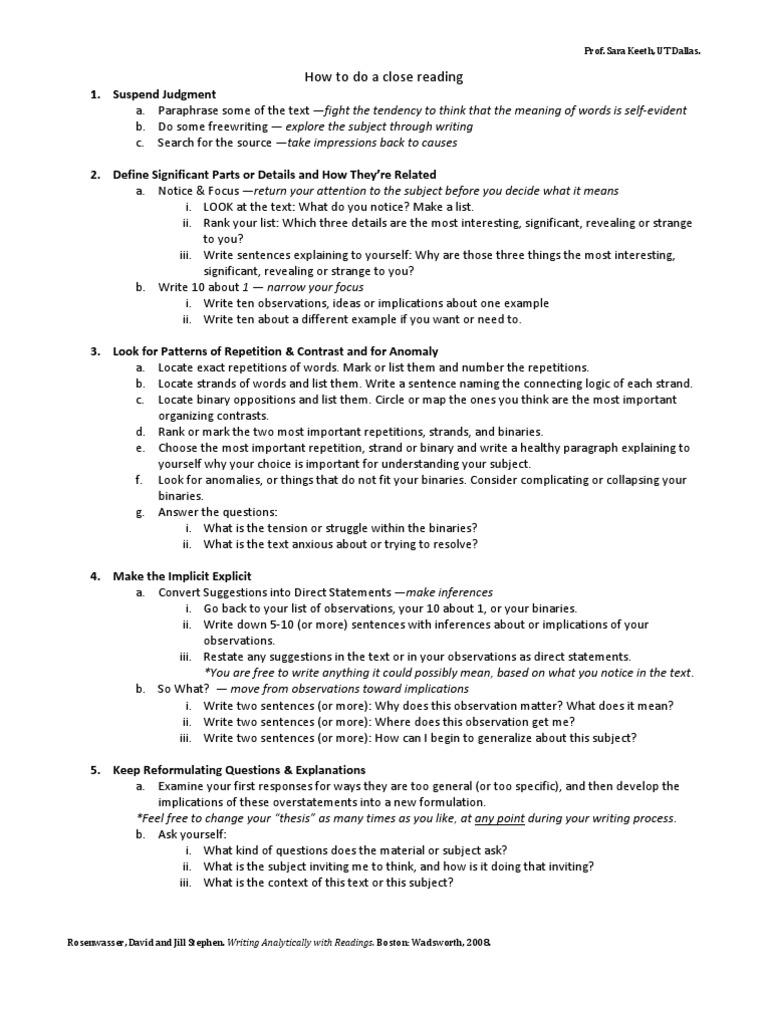 How To Do A Close Reading | PDF | Attention | Neuropsychological Assessment