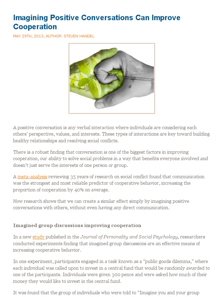 Imagining Positive Conversations Can Improve Cooperation: Meta-Analysis ...