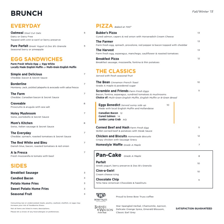 Doc B's Brunch Menu Fall/Winter '13 | PDF